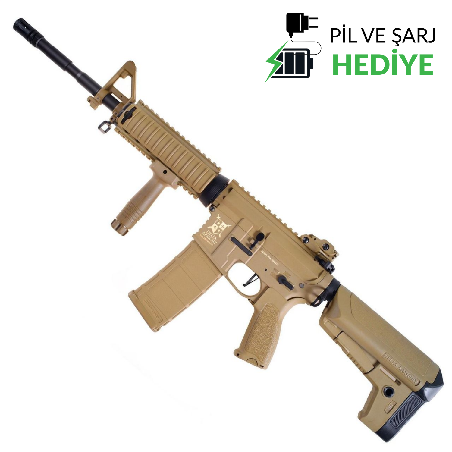 Delta Armory M4 AR15 RIS Charlie PiL ŞARJ SET Airsoft Tüfek FULL TAN DA ...